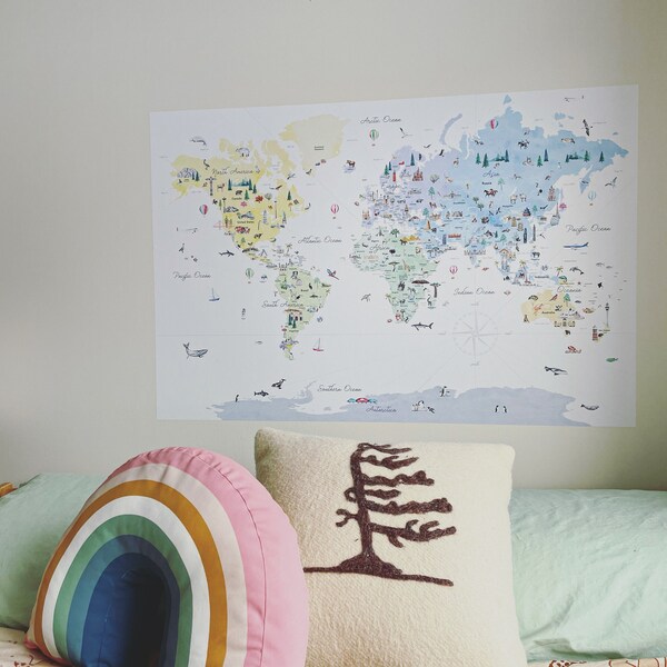 Pastels Educational World Map Wall Decal | Playful Nursery Decor | Kids ...