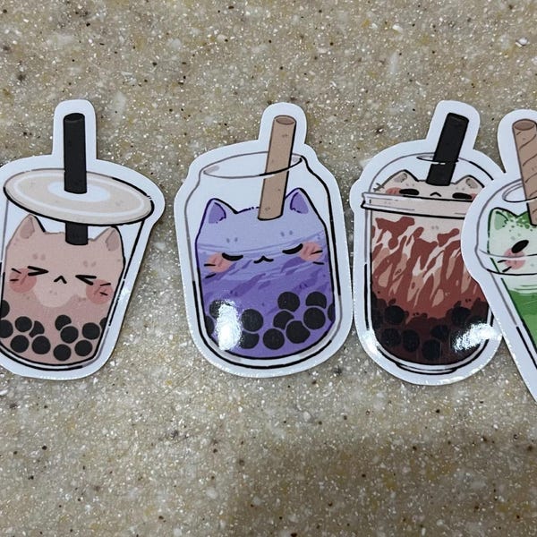 Boba Cat Sticker Set | Cute Cat Sticker Waterproof Durable Stickers ...