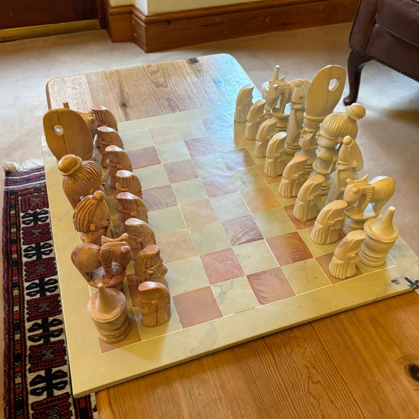 Hand Carved Animal Chess Set 14 Inch With Banana Fibre Pieces Box - Etsy