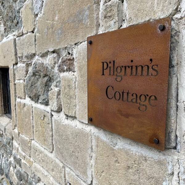 Square Corten Steel House Sign, Rusty House Steel, Name Sign, Weathered ...