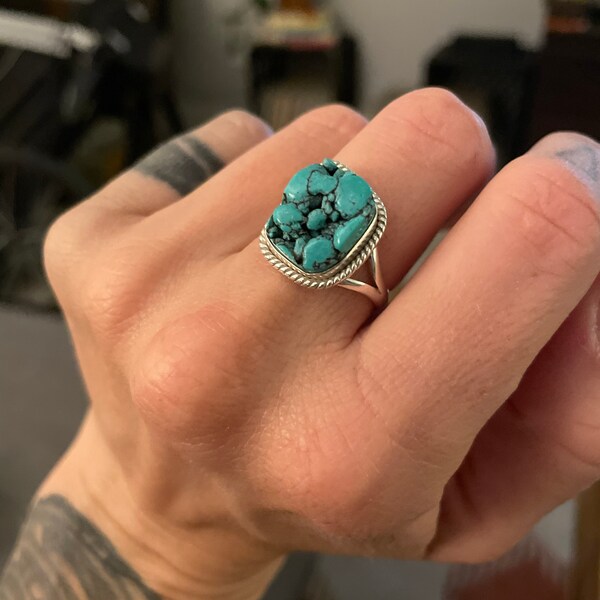 Raw Turquoise Ring, Sterling Silver Rings for Women, Natural Uncut ...