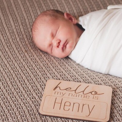 Hello My Name is Baby Name Sign Wood Sign Newborn Hospital Photo Prop ...