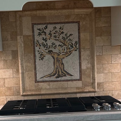 Olive Tree Backsplash Mural Marble Mosaic Tiles. Handcrafted Mosaic ...