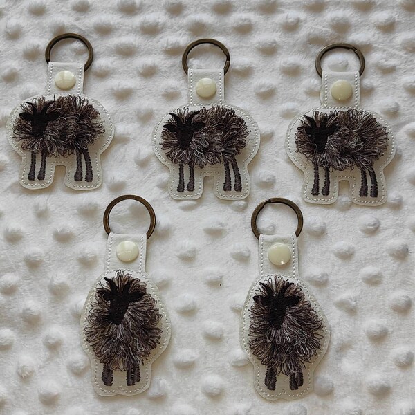 Fringed Goat Key Fob Snap Tab SET of 2 Fluffy Goat Keychain in the Hoop ...