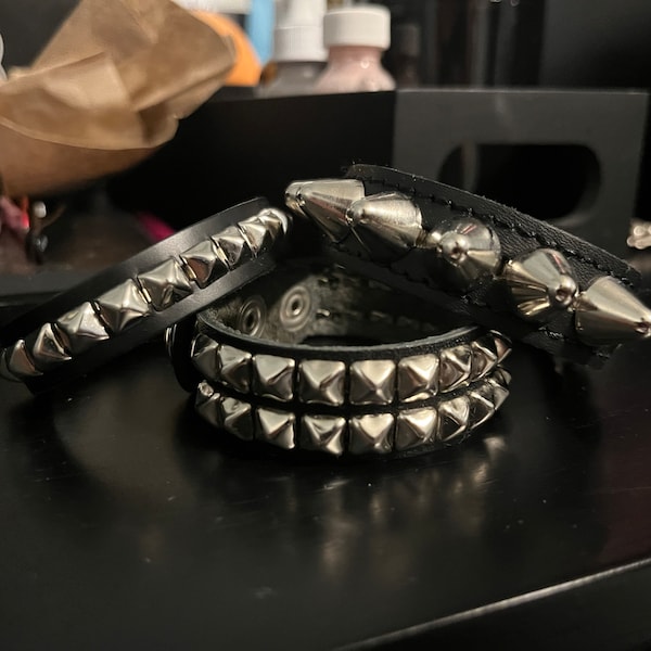 Premium Studded Leather Bracelet Wristband Cuff With 1/4" Pyramid ...