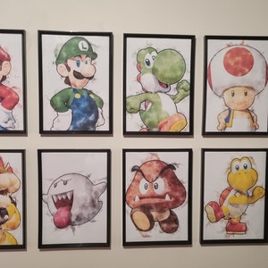 Set of 7 Super Mario PRINTABLE Watercolor Poster, Wall Art Poster ...