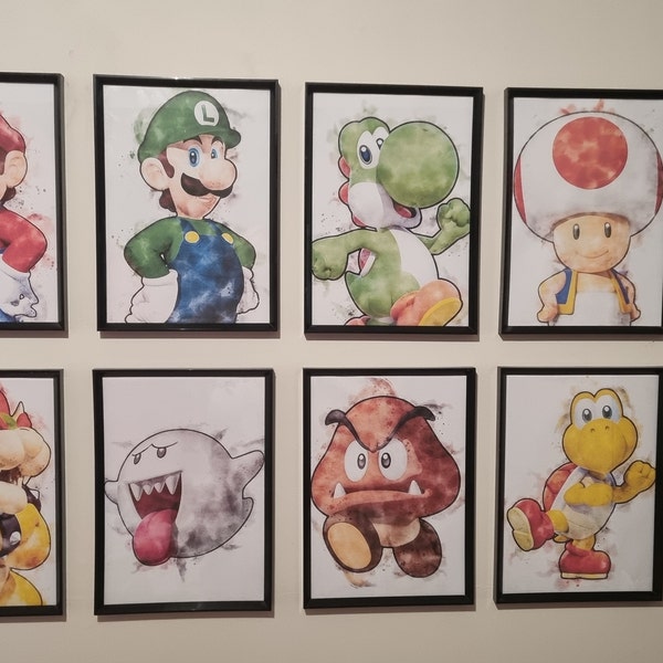 Set of 7 Super Mario PRINTABLE Watercolor Poster, Wall Art Poster ...