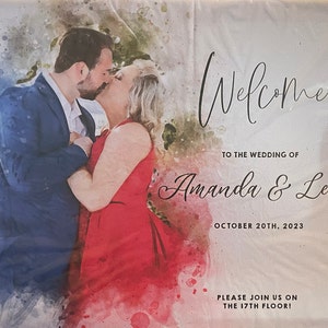 Wedding Welcome Sign Watercolor Couple Portrait,, Photo Wedding Sign ...