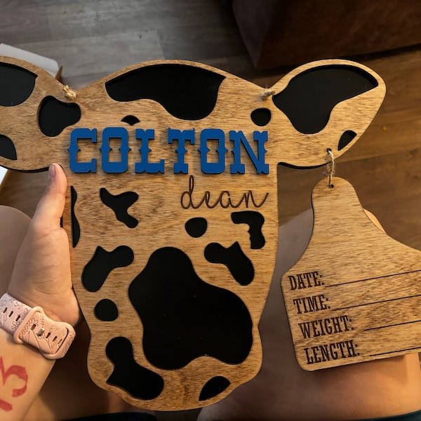 Baby Boy Cow Birth Stats Sign / Nursery Announcement / Cattle Tag ...