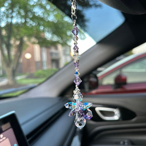 Purple Angel Rear View Mirror Charm, Swarovski Crystal Guardian Angel ...