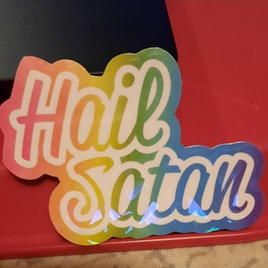 Holographic 90s Nostalgia Inspired Hail Satan Vinyl Sticker, Die Cut ...