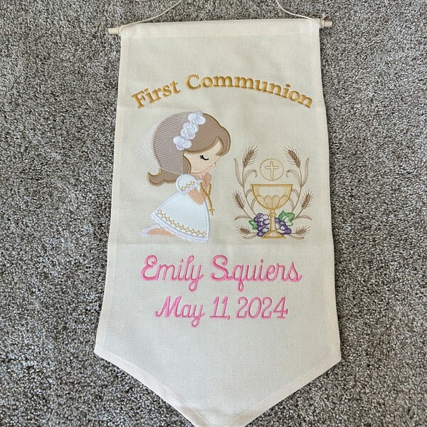 Holy Communion Banner, Personalized First Communion Sign, Embroidered ...