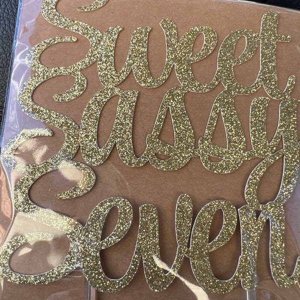 Seven Cake Topper, Happy 7th Birthday, Gold Topper, Glitter Sweet Sassy ...