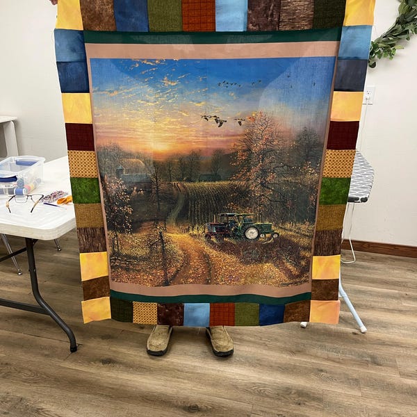 Never to Busy Fabric Quilt Panel 100% Cotton, Landscape, Barn, Tractor ...