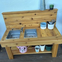 Centered Working Sink Mud Kitchen With Oven | Cedar Play Kitchen for ...