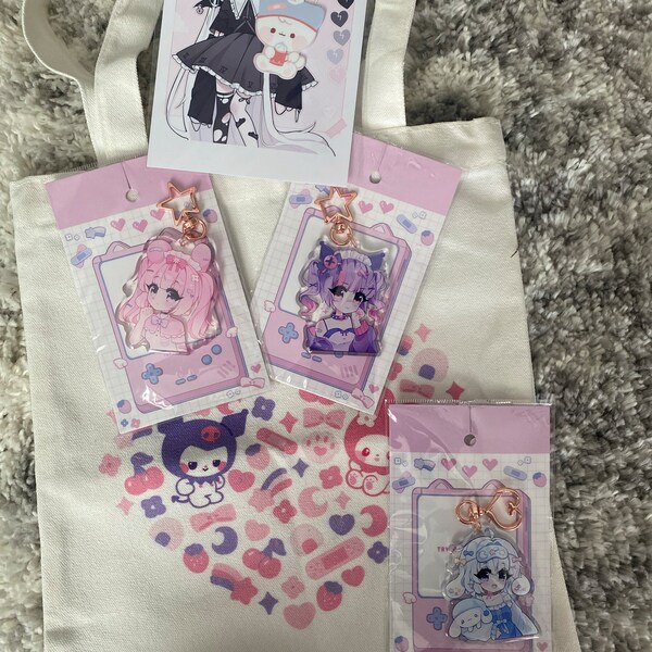 Kawaii Friends - 2.5" Inch Clear Acrylic Keychains - Kuro / Mel / Cinna - Epoxy Double Sided ...