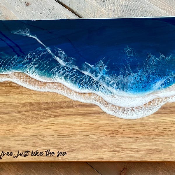 Wood Live Edge Floating Shelves With Ocean Waves Coastal Beachy Room ...