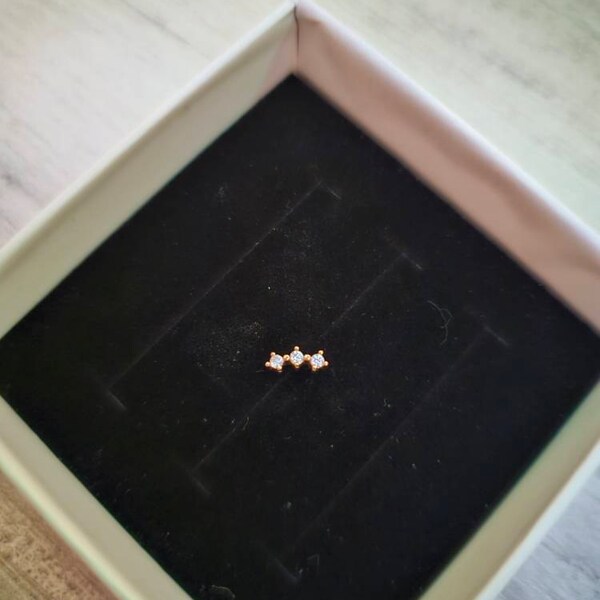 20G/18G/16G Three Cz Push Pin Labret Threadless Flat Back Earring ...