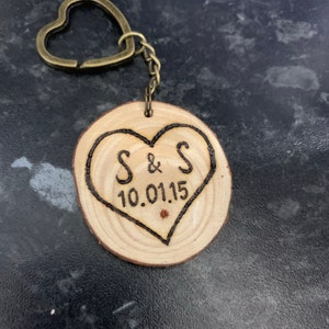 Initial Keyring, Log Slice, Rustic Wedding Favours , Rustic Bridal ...