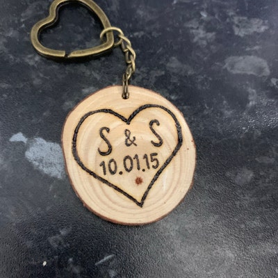 Initial Keyring, Log Slice, Rustic Wedding Favours , Rustic Bridal ...