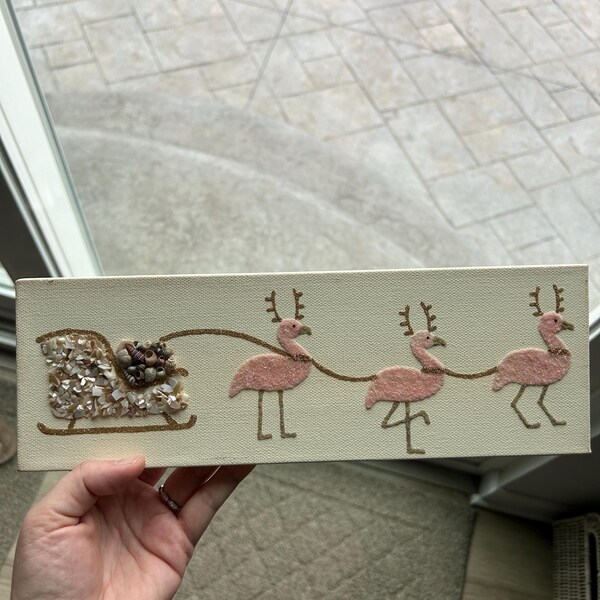 Flamingo Art, Christmas Flamingos, Flamingo Reindeer, Coastal Christmas ...