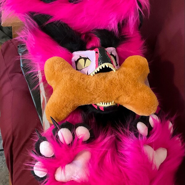 Shaman Fursuit Head Premade, Tribal Bone Mask With Feathers, Faux Fur ...