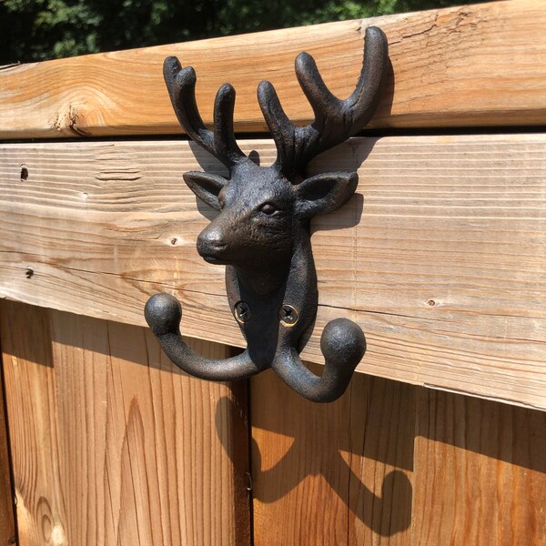 Rustic Deer Wall Hook, Cast Iron Deer Wall Double Hook, Deer Entryway ...