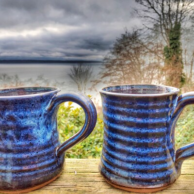 Rustic Mug, Handmade Coffee Mug in Bright Blue - Etsy