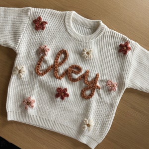 Personalized Embroidered Name Sweater With All Over Flowers - Etsy