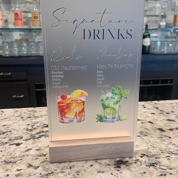 Personalized Bar Menu, Acrylic Cocktail Recipe Sign, Signature Cocktail ...