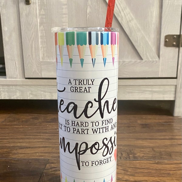 20 Oz Skinny Tumbler Rainbow Pencils Teacher Tumbler Crayons Teacher ...