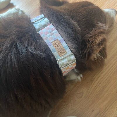 Orange and White Checkered Dog Collar, Martingale or Flat Collar, Dog ...