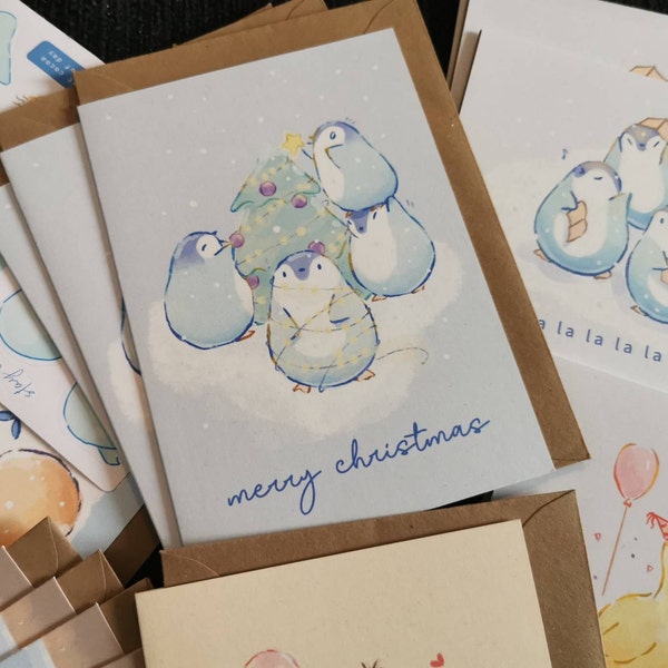 Cute Penguin Tree Christmas Card Adorable Kawaii Holiday Greeting - Etsy