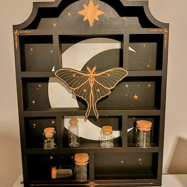 Luna Moth Shelf | Apothecary Cabinet | Crystal Shelf | Oddities Display ...