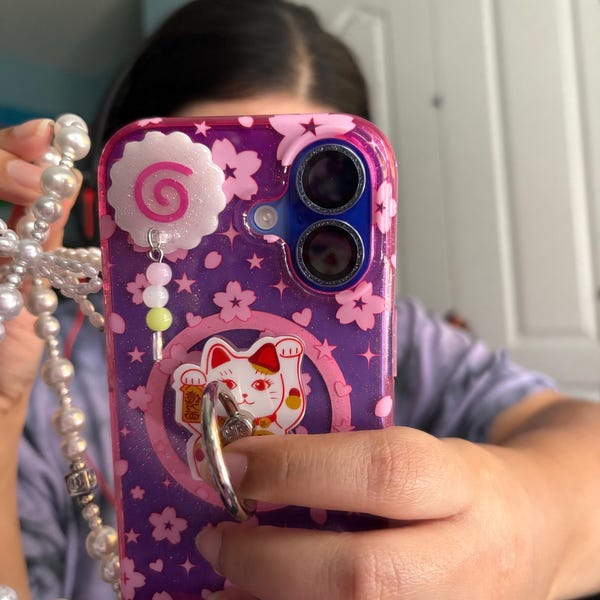 Cute Sparkly Red Apple Fruit Phone Charm, Leafs Flower Beaded Phone ...