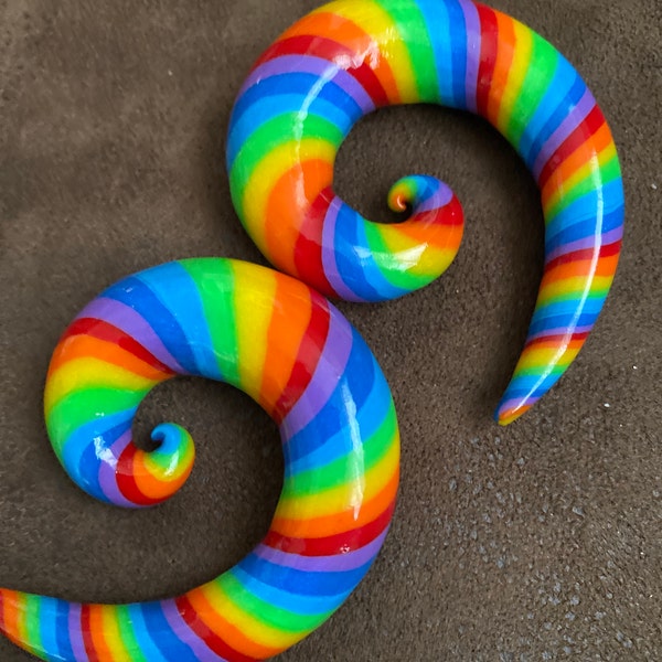 Rainbow Gauges / Spiral Ear Gauges / Gauge Earrings / Spiral Ear Plugs ...
