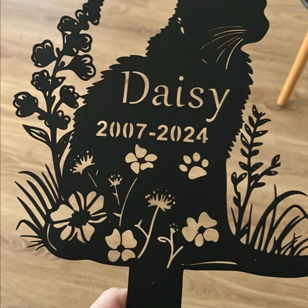 Personalized Metal Cat Grave Marker,cat Memorial Stake With Flowers ...