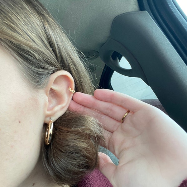 Dainty Bezel Rook Hoop Earring • Bezel Stone Helix Hoop • Rook Earring ...