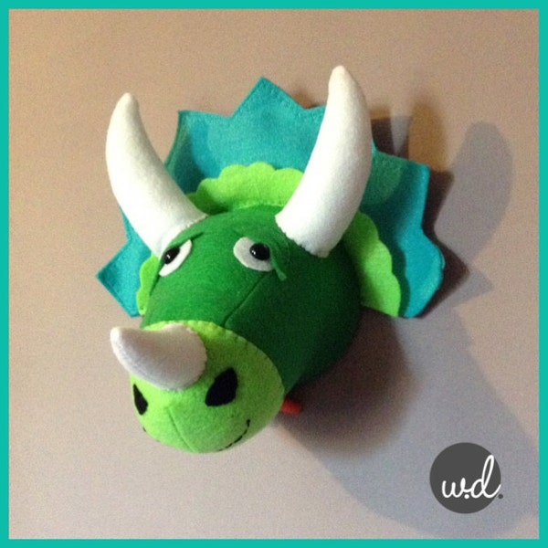 Dinosaur Head Sewing Pattern. Faux Taxidermy. Felt Triceratops. Boys ...
