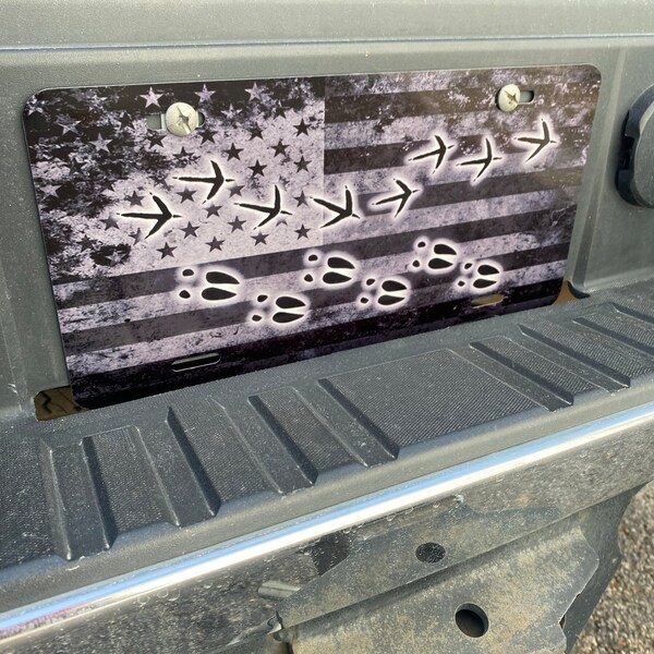 Distressed American Flag License Plate - Muted Gray Don't Tread on Me ...