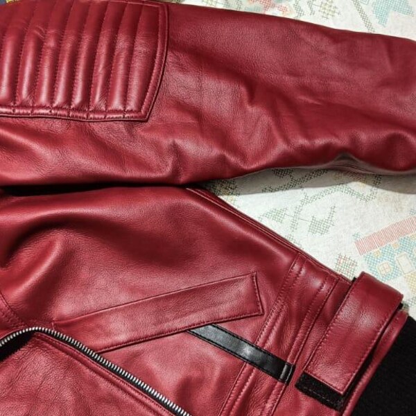 Mens Leather Jacket Dark Red Genuine Men Leather Jacket Sheepskin Biker ...