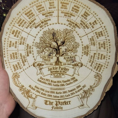 Family Tree Art Engraved on Natural Wood, %100 Customizable ...
