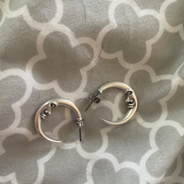 Silver Moon Hoop Earrings, Bohemian Earrings, Crescent Moon Jewellery, Gold Moon Hoops, Lunar ...