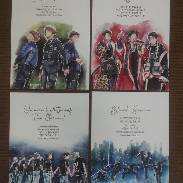 BTS Lyrics Postcard Set, A6, Fanart, Black Swan, Ugh!, We Are ...
