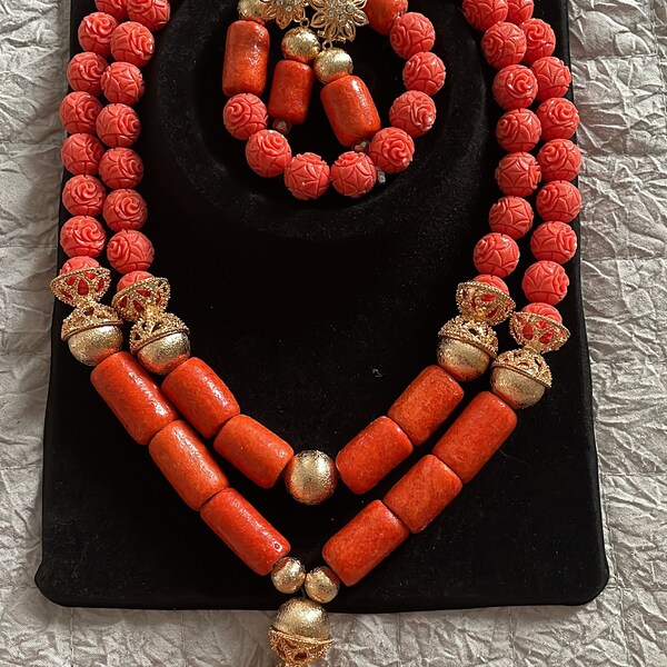 Nigerian Coral Bead Set -bead Set O- African Nigerian Beads (bridal ...