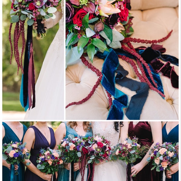 Midnight Blue Silk Velvet Ribbon; Bridal Bouquet, Invitations; Hand ...