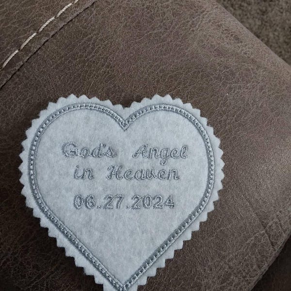 Memory Patch Heart Shaped Keepsake Embroidery Embroidered Memorial ...