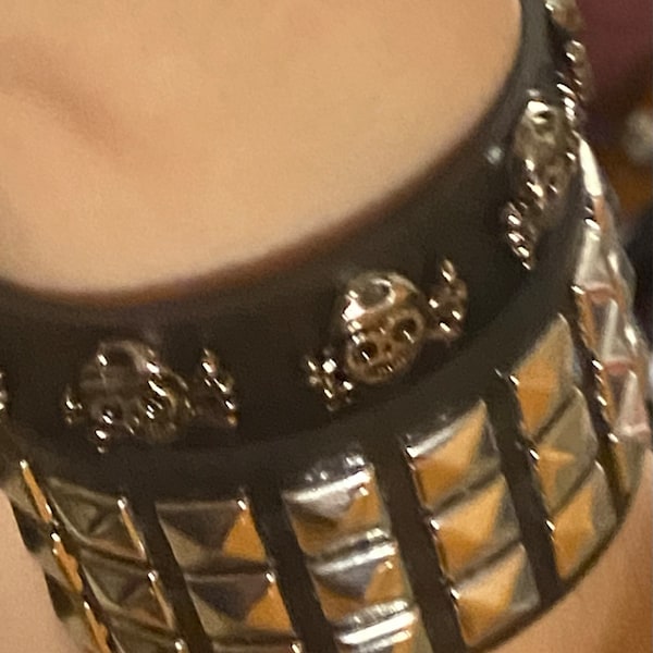 Spiked Skull Emo Goth Alt Faux Leather Wristband Cuff Bracelet - Etsy