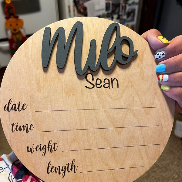 Round Wood Baby Announcement Sign| Birth Stat Sign | Nursery, Baby ...