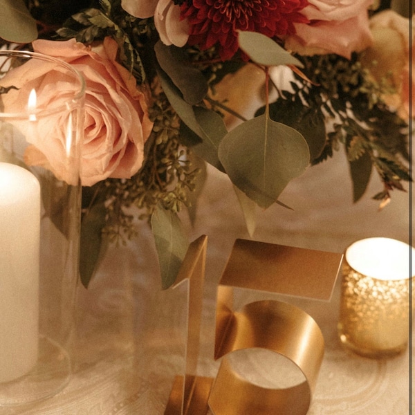 Gold Metal Table Numbers: Freestanding Art Deco Wedding Decor (4 Inch ...